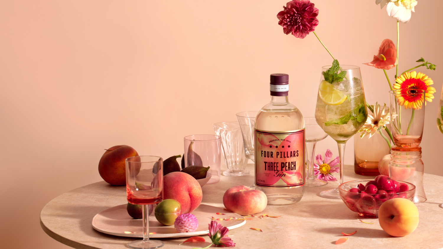 Three Peach Gin | Fruity Stone Fruit Gin with Vanilla & Spice – Four ...